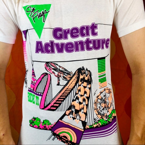 Shirts | Rare Vintage Six Flags Great Adventure Neon Tee | Poshmark